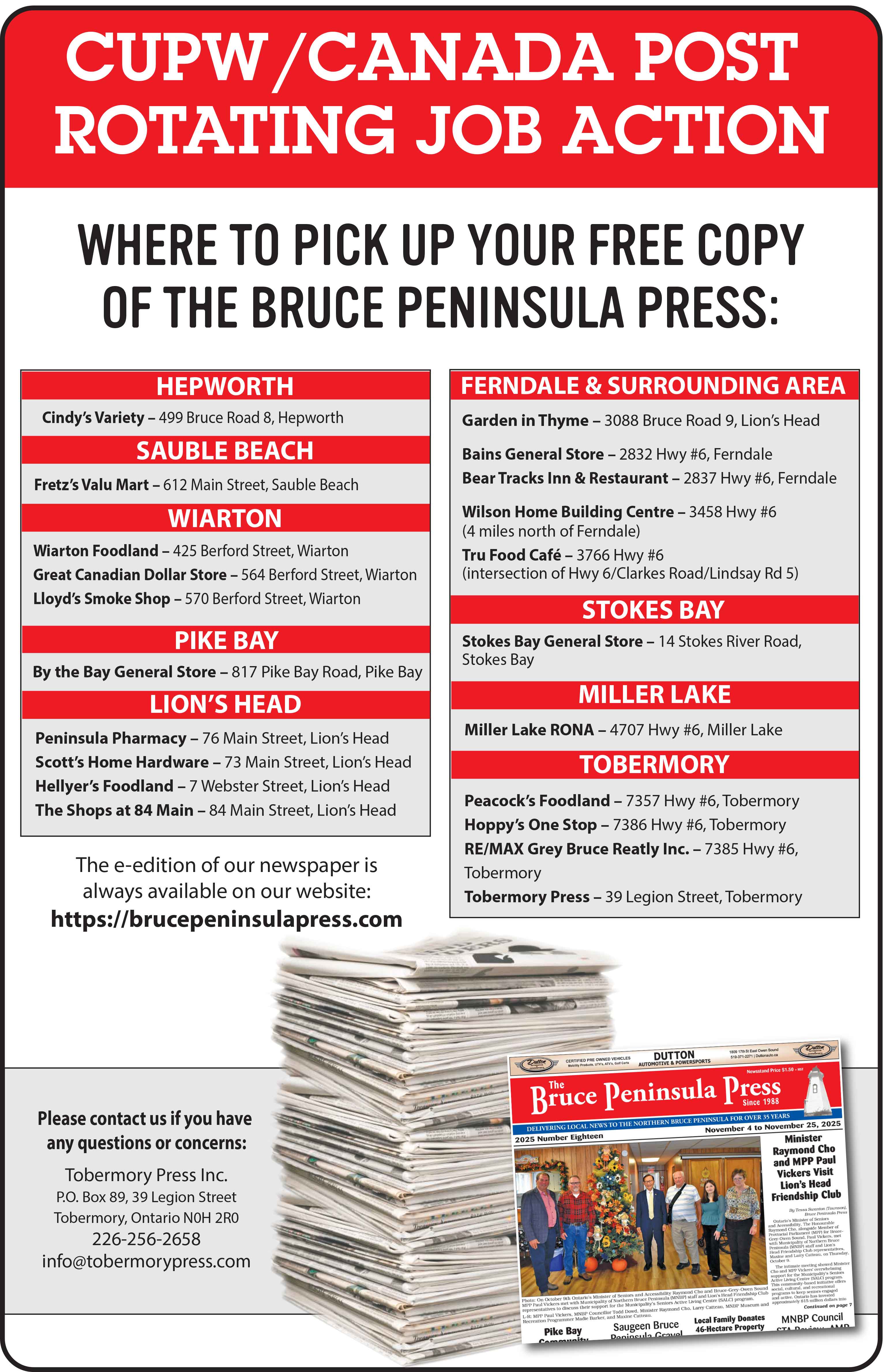 Depot Locations - Bruce Peninsula Press